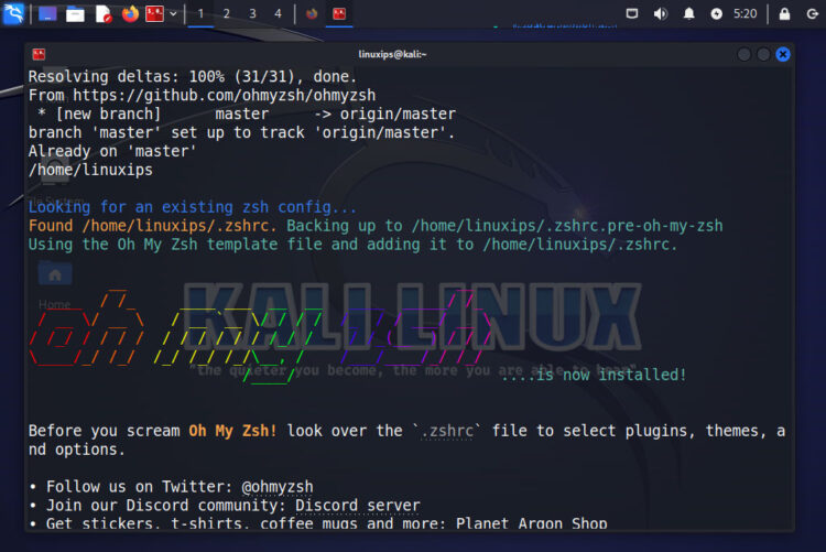 How to Install ZSH on Kali Linux - Linuxips